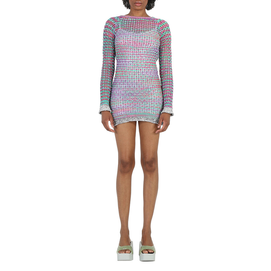 The Attico Ladies Multicolor Open-Back Crochet-Knit Mini Dress, Brand ...