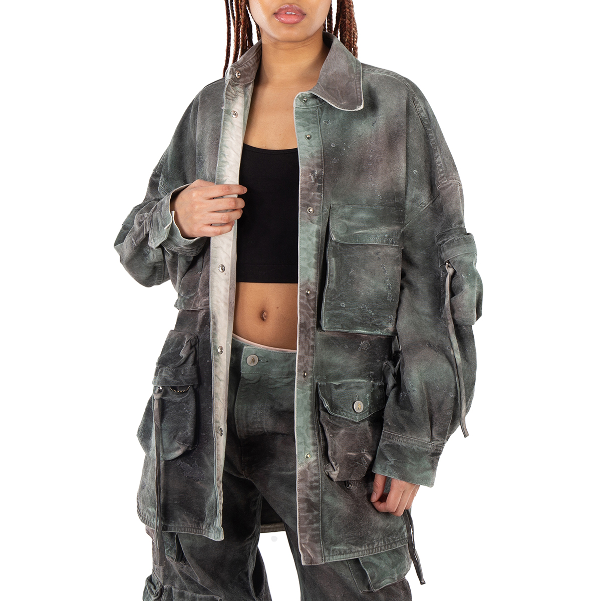 The Attico Stained Green Camuflage Fern Short Coat, Brand Size 38 ( US ...