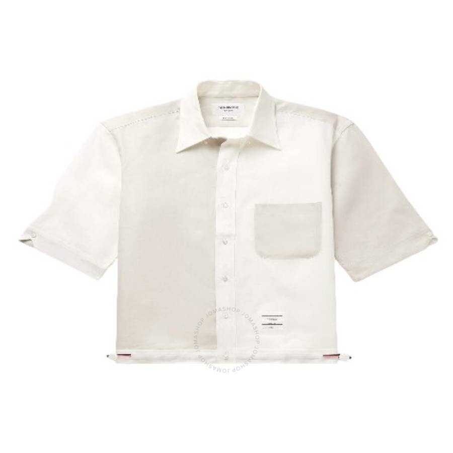 Thom Browne Drawcord Hem Colour-Block Linen Shirt, Brand Size 3 (Large ...