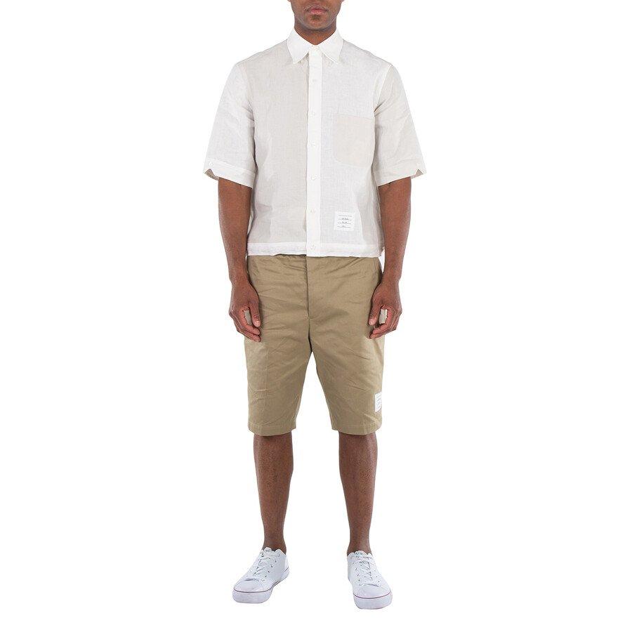 Thom Browne Drawcord Hem Colour-Block Linen Shirt, Brand Size 3 (Large ...