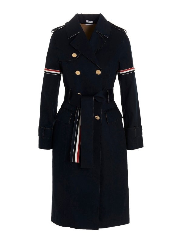 Thom Browne Ladies Navy Raw Edge Mackintosh Trench Coat, Brand Size 42 ...