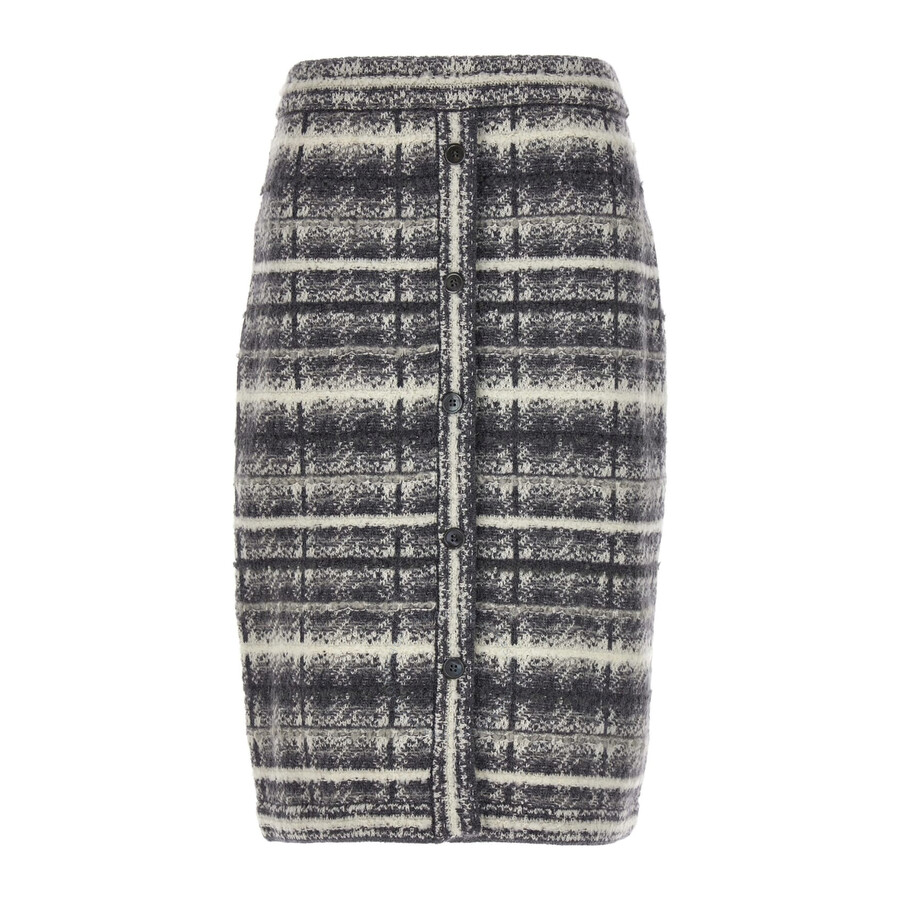 Thom Browne Ladies Pale Grey Tartan Boucle Straight Skirt, Brand Size ...