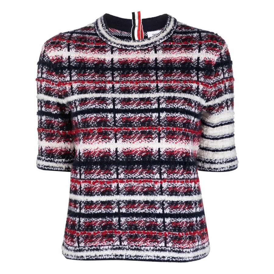 Thom Browne Ladies Rwb White Tartan-Check-Pattern T-Shirt, Brand Size ...