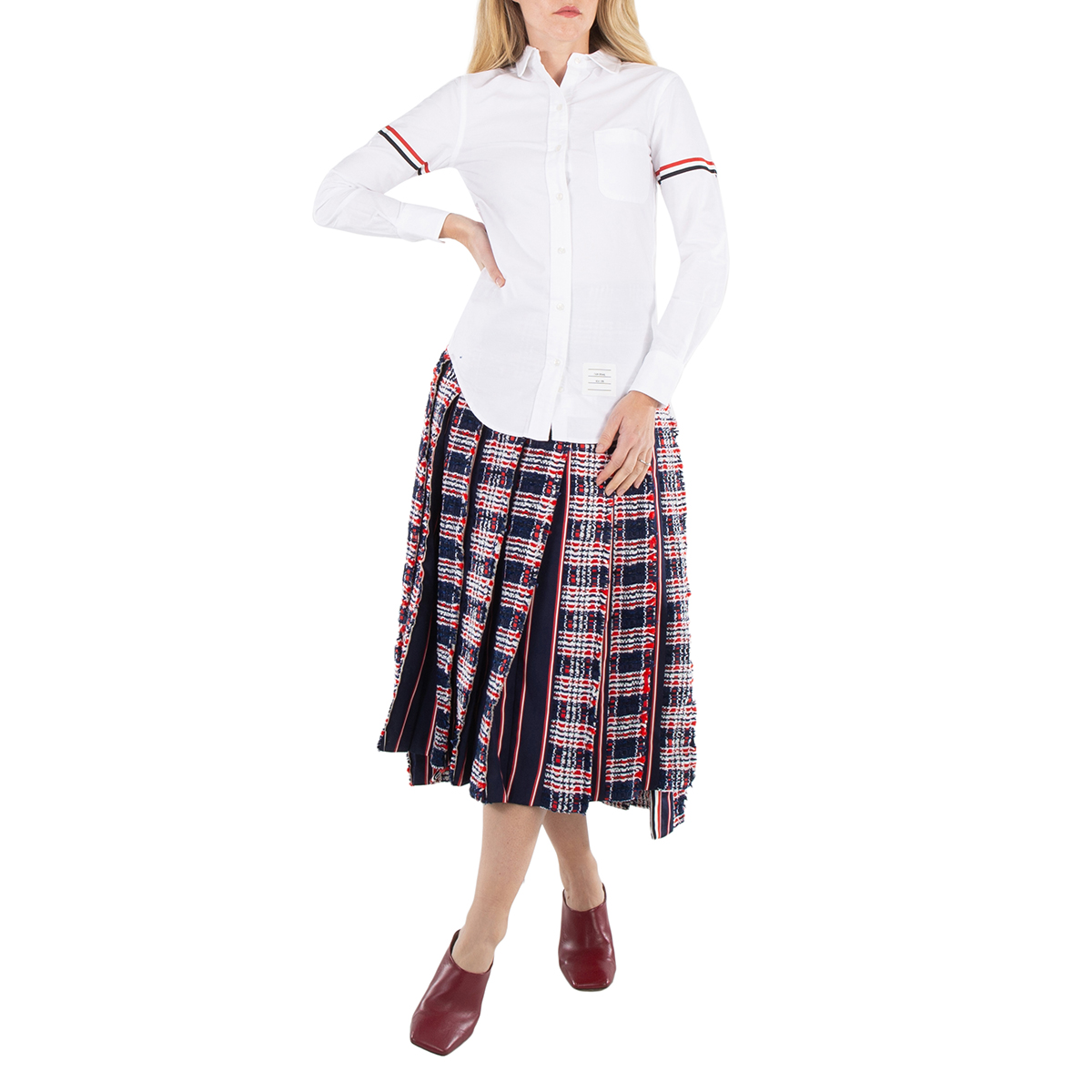 Thom Browne Ladies White Grosgrain Armband Long-Sleeve Oxford Shirt ...