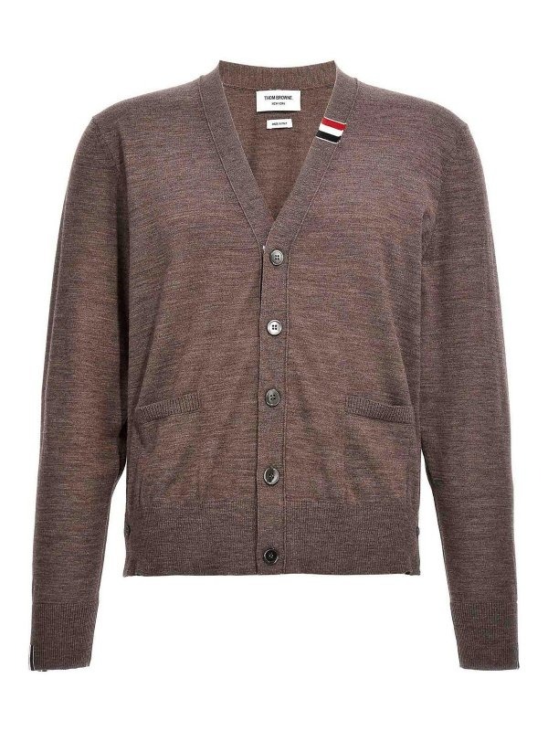 Thom Browne Men's Brown Relaxed Fit V Neck Cardigan | ModeSens