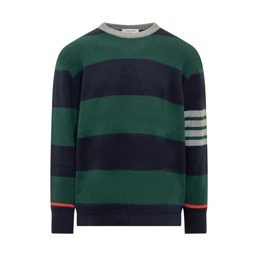 Thom Browne Men's Dark Green Rugby Stripe Merino 4-Bar Pullover, Brand ...