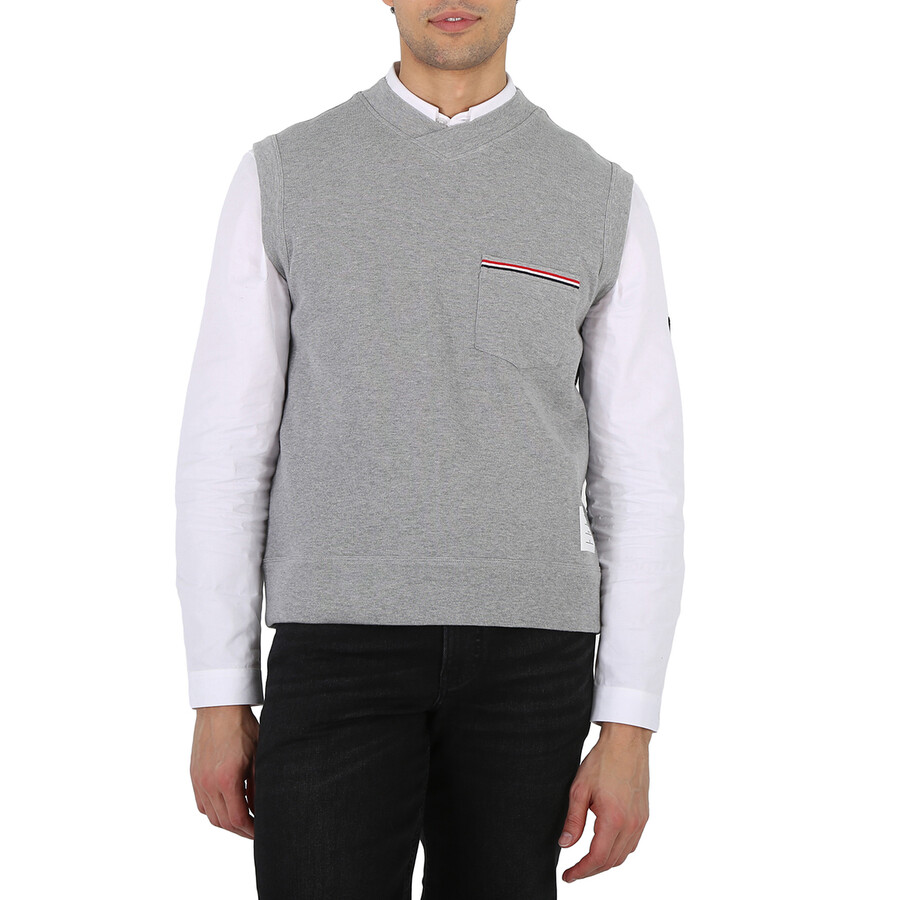 Thom Browne Men's Grey V-Neck Cotton Interlock Vest, Brand Size 3 ...