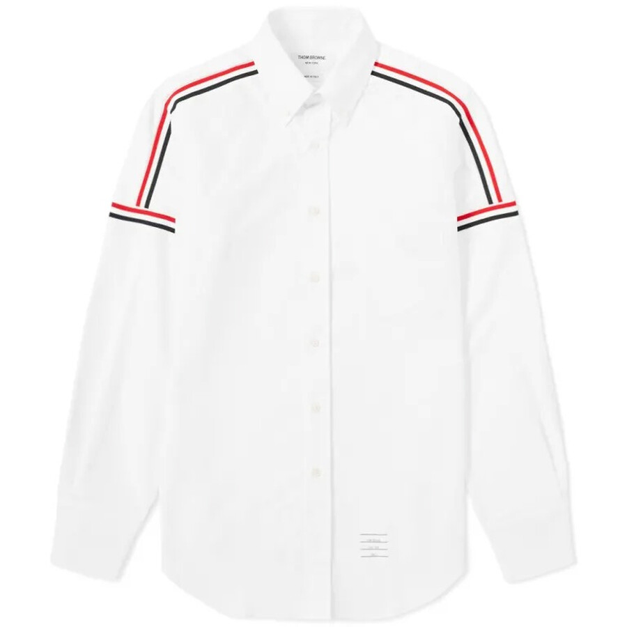 Thom Browne Men's White Seamed Elastic Stripe Oxford Shirt, Brand Size ...