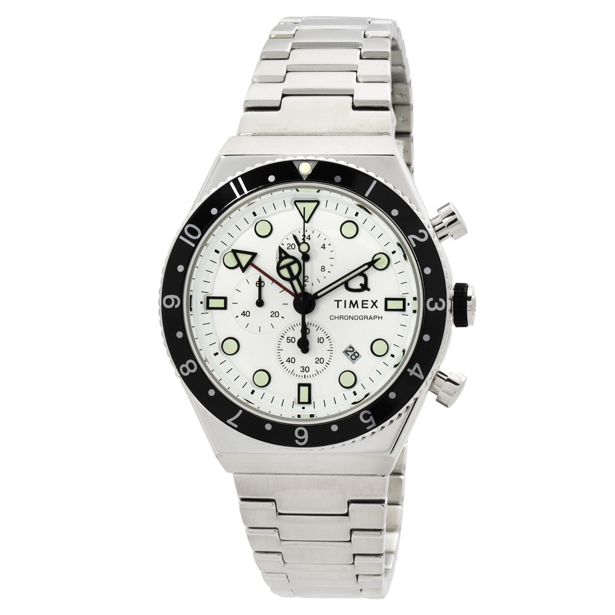 Timex Q Three Time Zone Chronograph Quartz White Dial Men's Watch ...