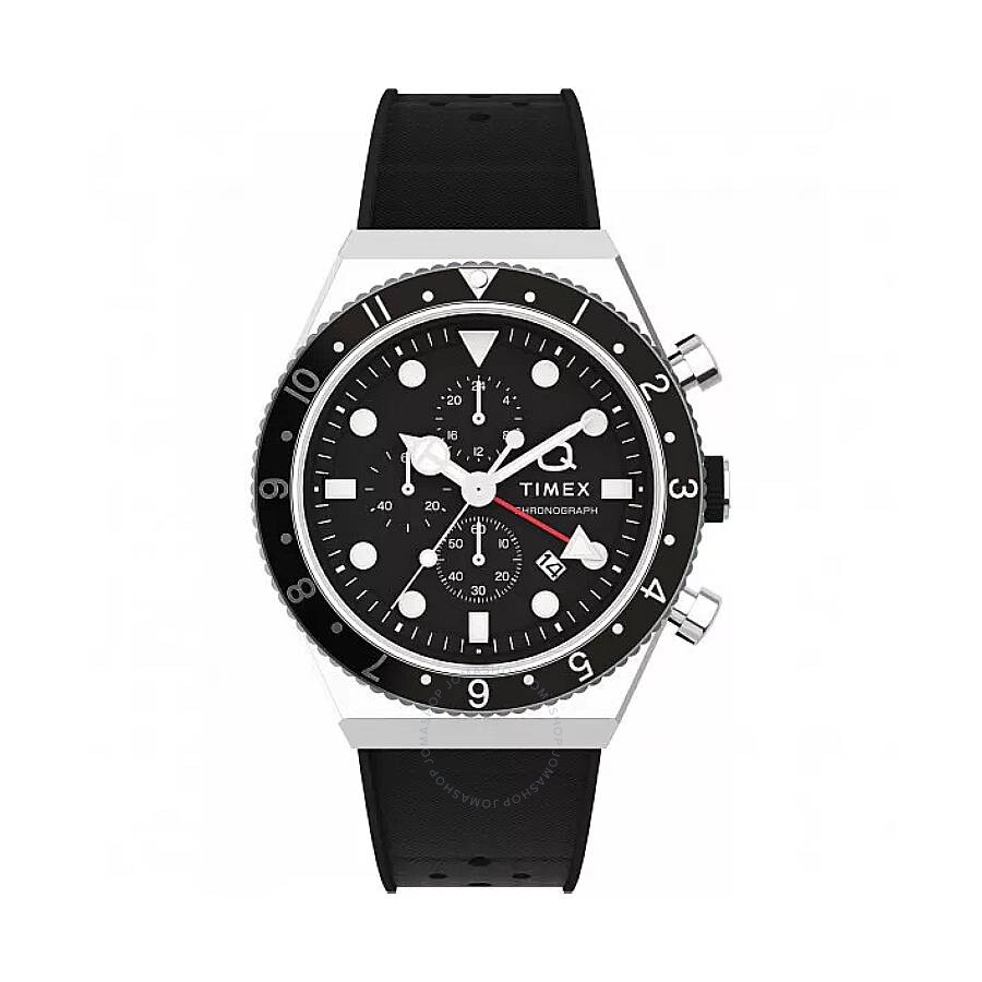 Timex Q Timex 3-Time Zone Chronograph Quartz Black Dial Men's Watch ...