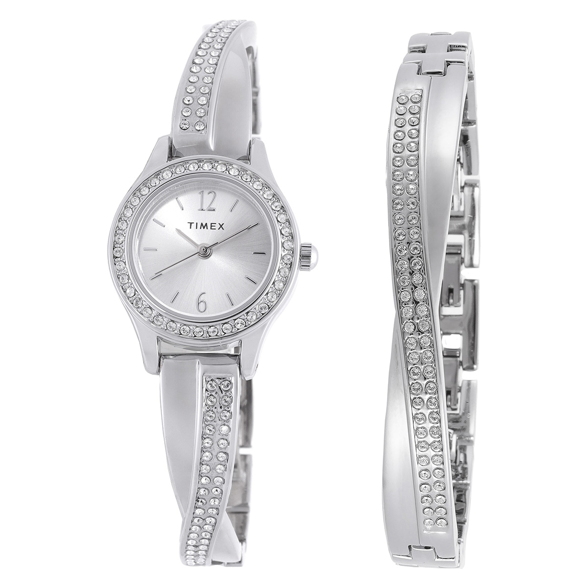 Timex Trend Quartz Crystal Silver Dial Ladies Watch and Bracelet Set ...