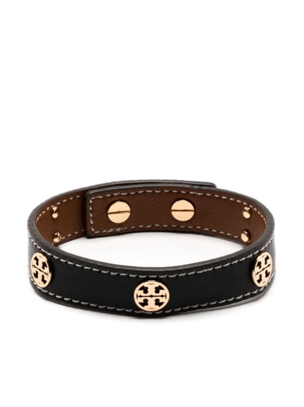 Tory Burch Ladies Tory Gold / Black Miller Leather Bracelet 147228-720 ...