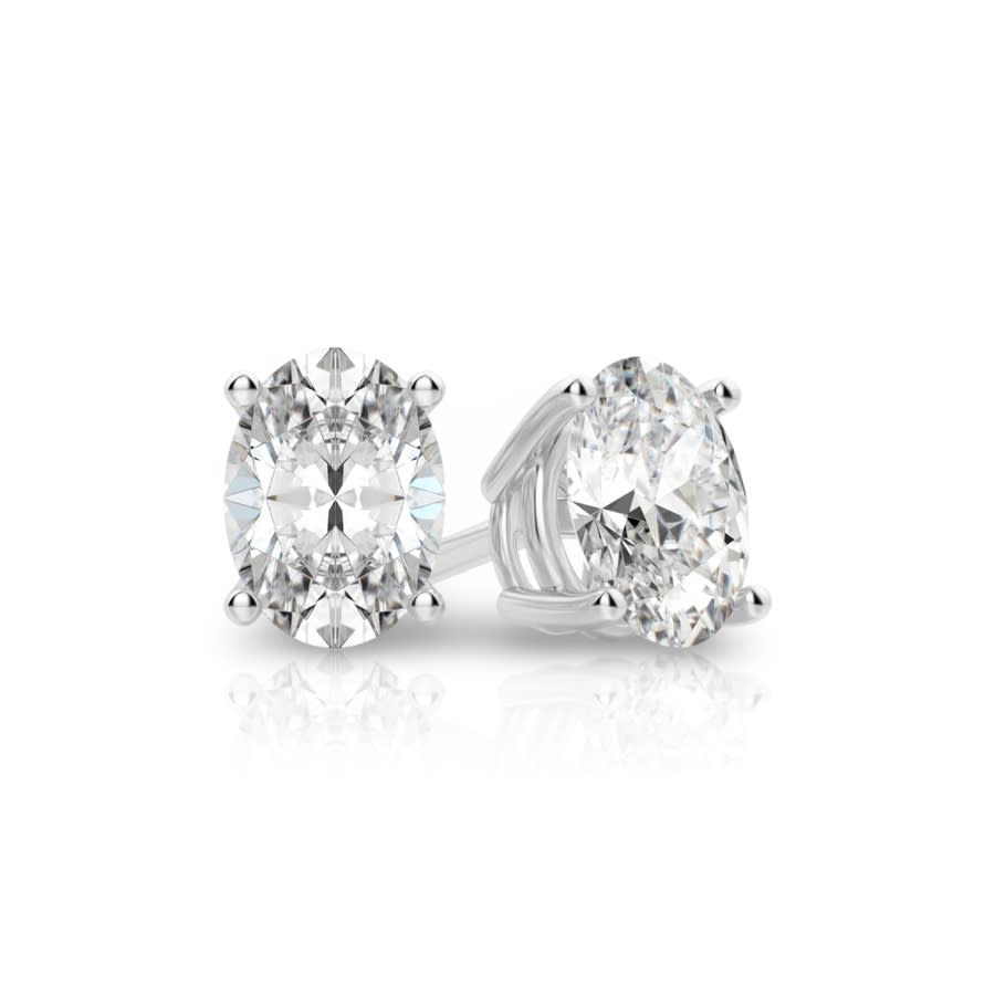 Tresorra 14K White Gold Oval Cut Earth Mined Diamond Stud Earrings ...