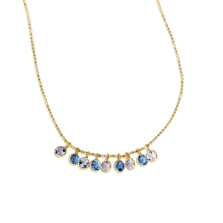 Tresorra 14K Yellow Gold Blue and White Topaz Dancing Drop Necklace 67448 - Jewelry, Ladies ...