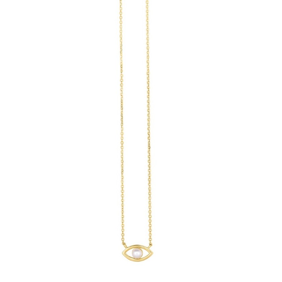 Tresorra 14K Yellow Gold Evil Eye Pearl Pendant Necklace 67094 ...