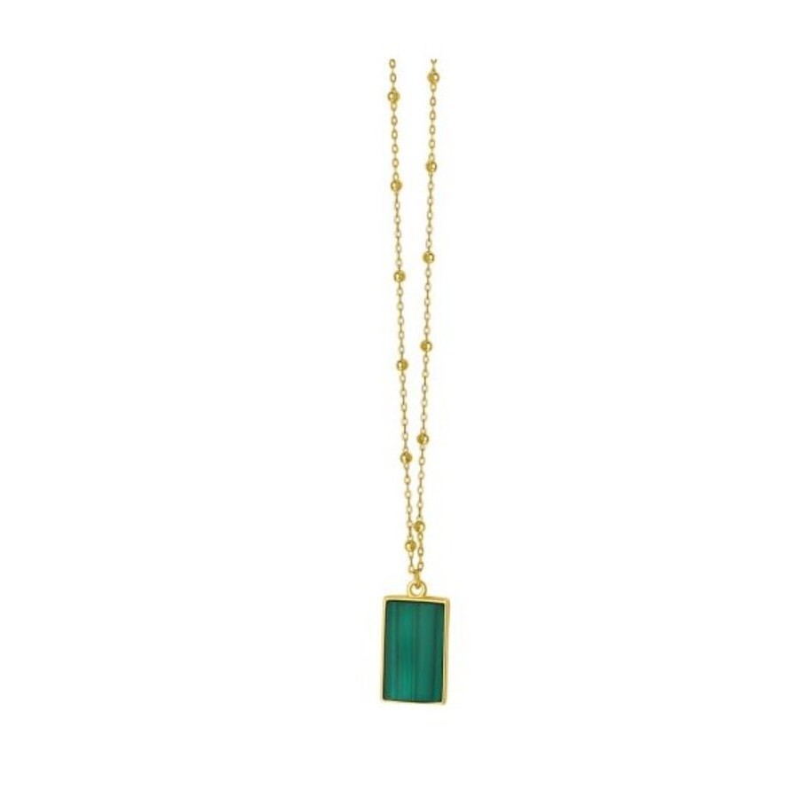 Tresorra 14K Yellow Gold Malachite Geometric Gem Rectangle Pendant ...