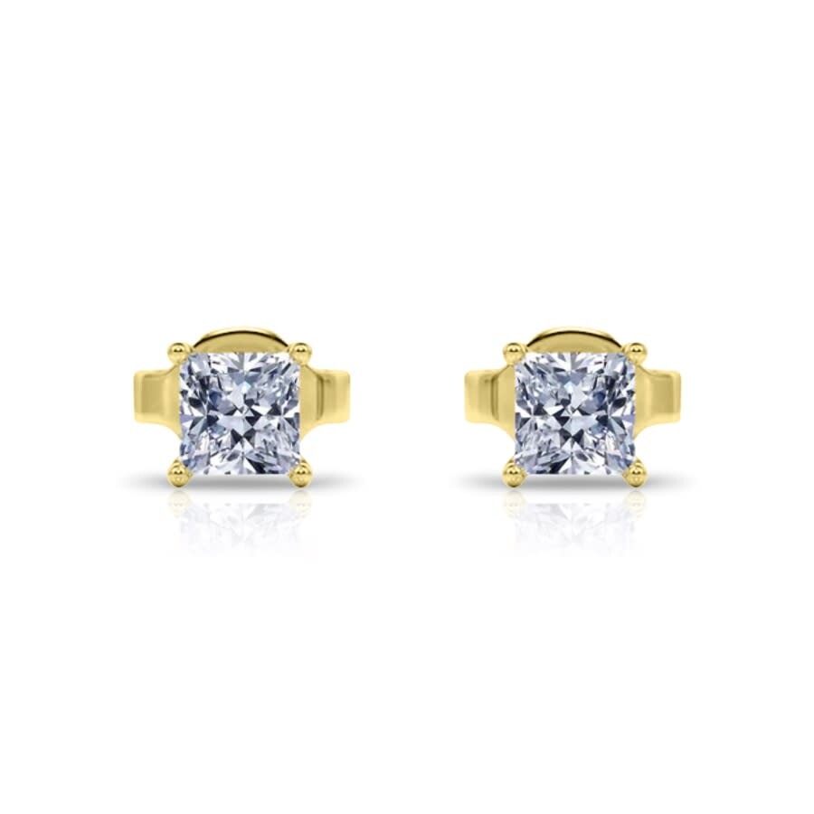 Tresorra 14K Yellow Gold Princess Cut Earth Mined Diamond Stud Earrings ...