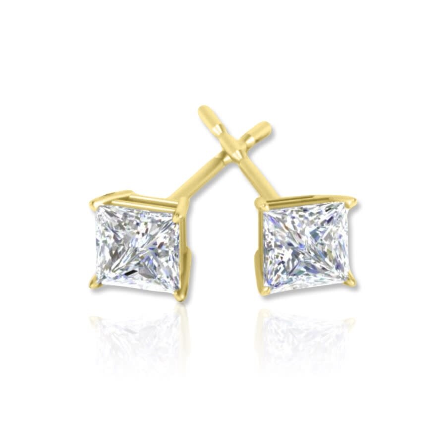 Tresorra 14K Yellow Gold Princess Cut Earth Mined Diamond Stud Earrings ...