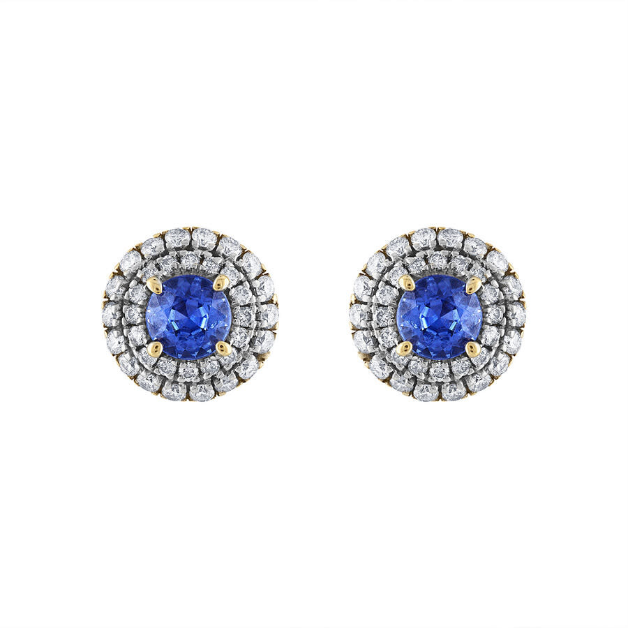 Tresorra 18K Yellow Gold Diamond & Blue Sapphire Earrings 36356 ...