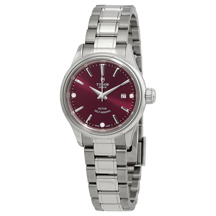 Tudor Automatic Burgundy Diamond Dial Ladies Watch M12100-0015 ...
