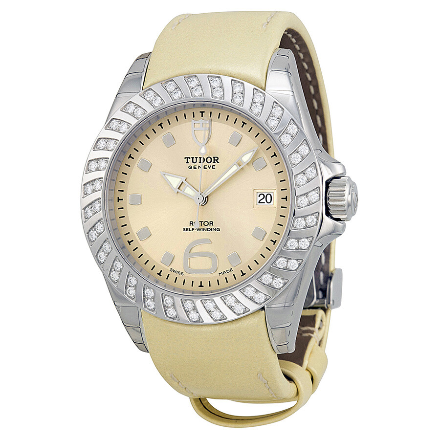 Tudor Rotor Beige Dial Beige Leather Watch -BEILS 79430P 845960056595 ...
