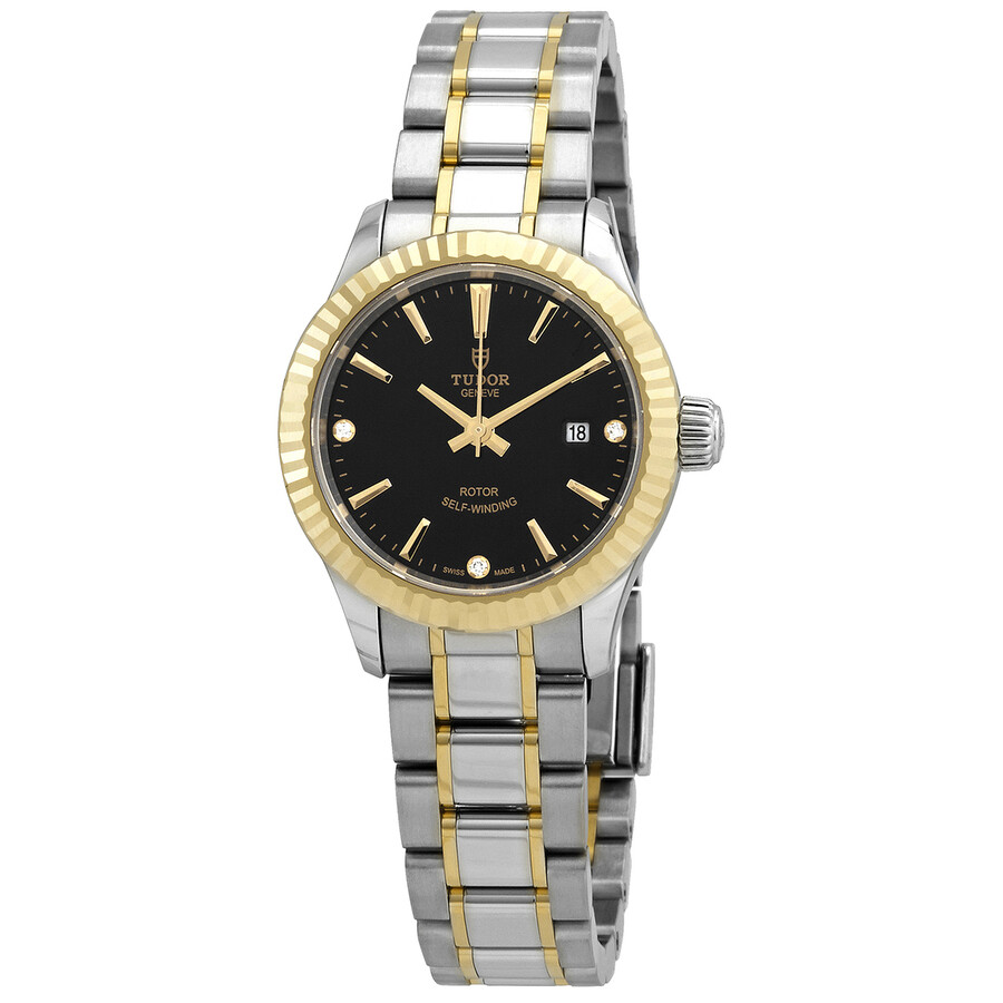 Tudor Style Automatic Diamond Black Dial Ladies 28 mm Watch m12113-0011 ...