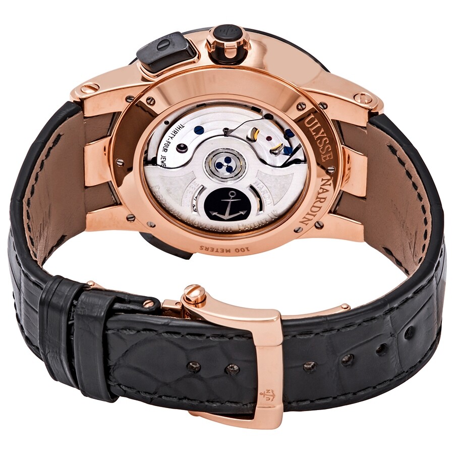 Ulysse Nardin El Toro GMT Black Dial 18kt Rose Gold Black Leather Men's ...
