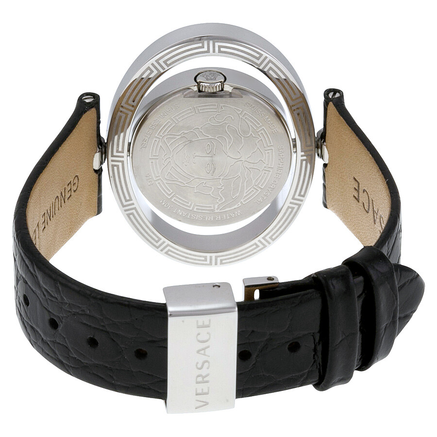 Versace Eon Ellipse Reversible White Enamel Dial Black Leather Ladies ...