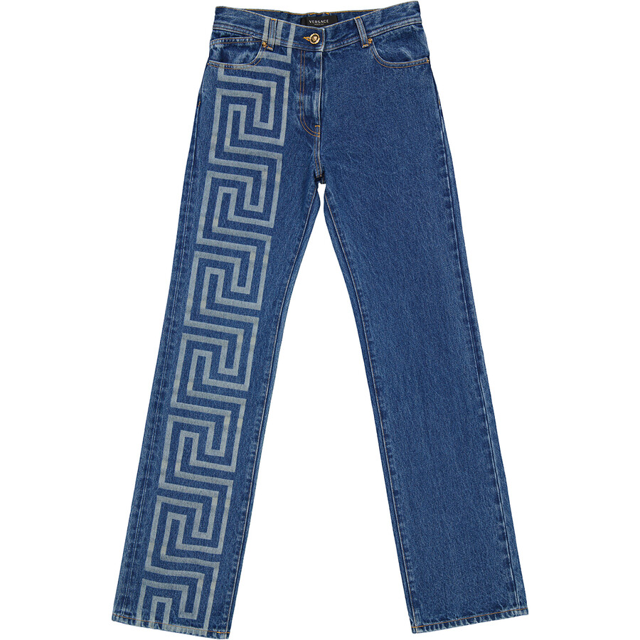 Versace Ladies Blue Indigo Greca Print Cotton Denim Jeans, Waist Size ...