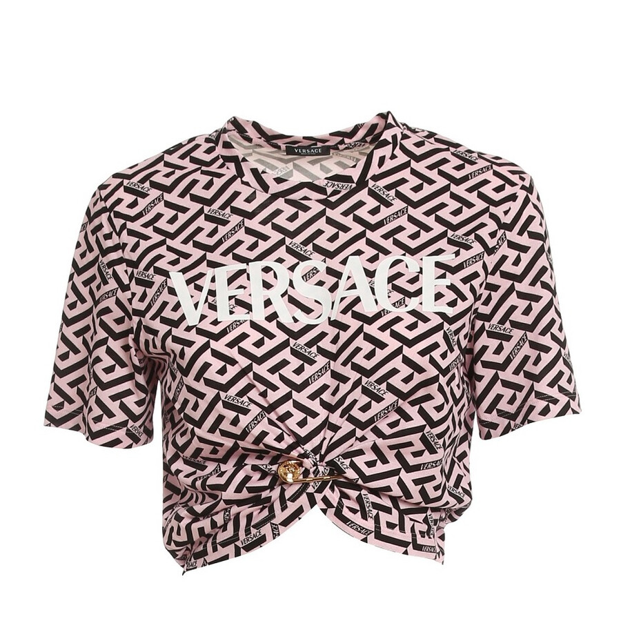 Versace Ladies Greca Logo Cropped T-Shirt, Brand Size 40 (US Size 4 ...