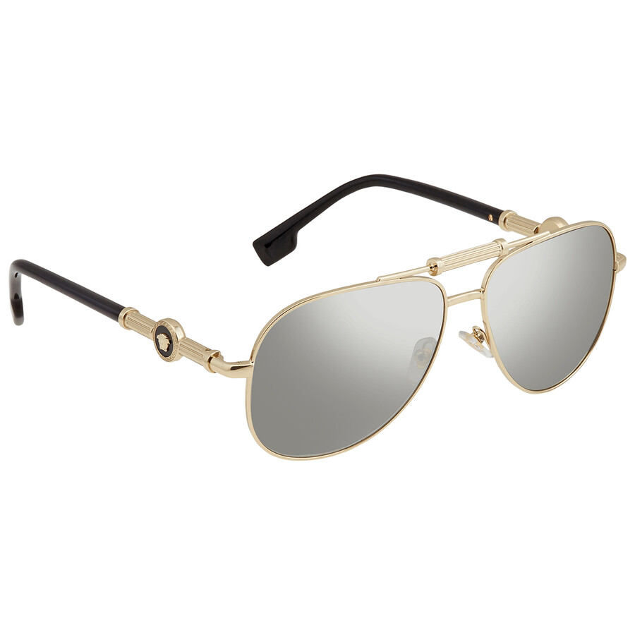 Versace Light Gray Mirrored Silver Pilot Unisex Sunglasses VE2236 ...