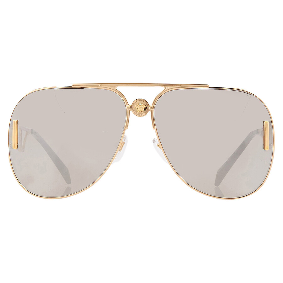 Versace Light Gray Mirrored Silver Pilot Unisex Sunglasses VE2255 ...