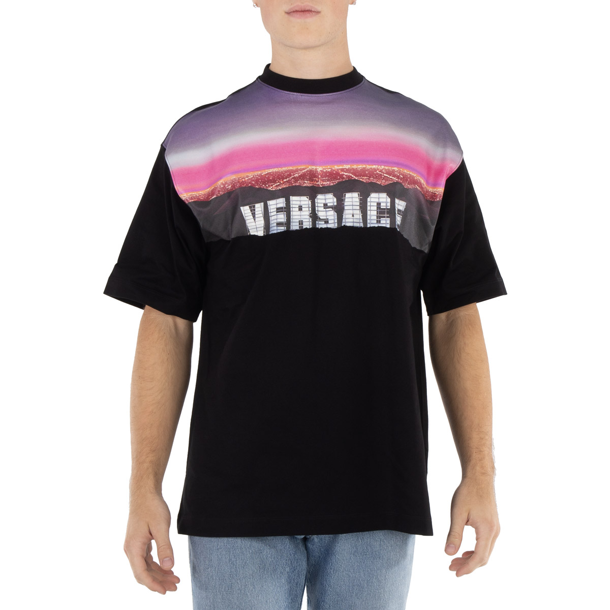 Versace Men's Black Graphic-Print Cotton T-Shirt, Size Small ...