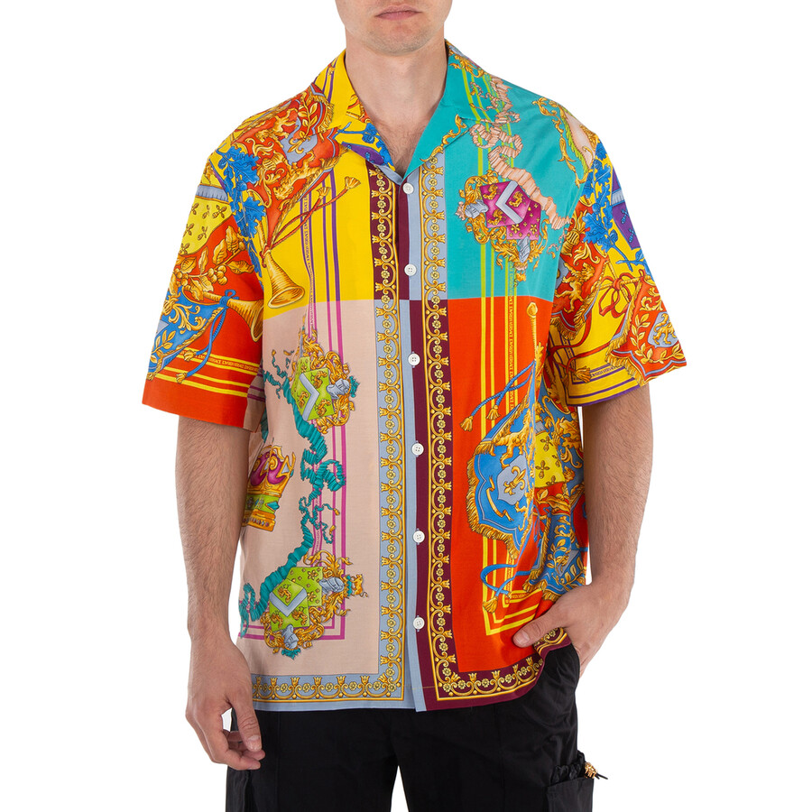 Versace Men's Multicolor Baroque Print Short-Sleeved Shirt, Brand Size ...
