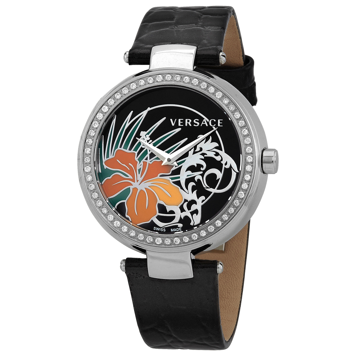 Versace Mystique Black Sunray Dial Black Leather Ladies Watch I9Q91D9HI ...