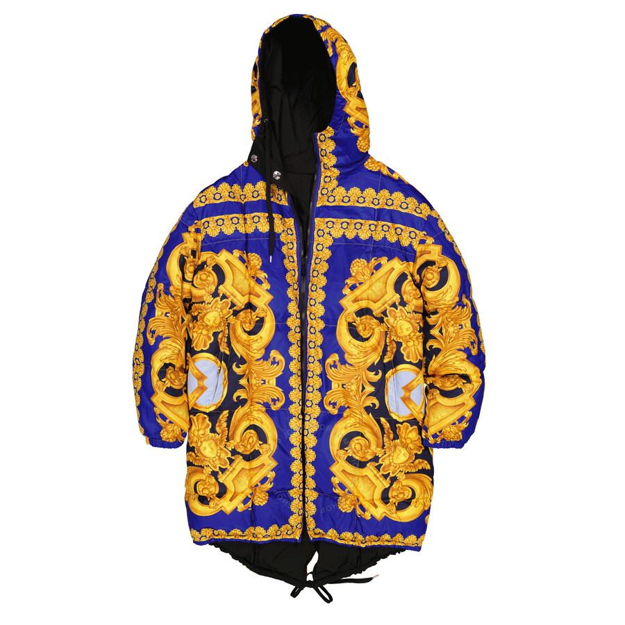 Versace Reversible Baroque-Pattern Parka Coat, Brand Size 50 (US Size ...