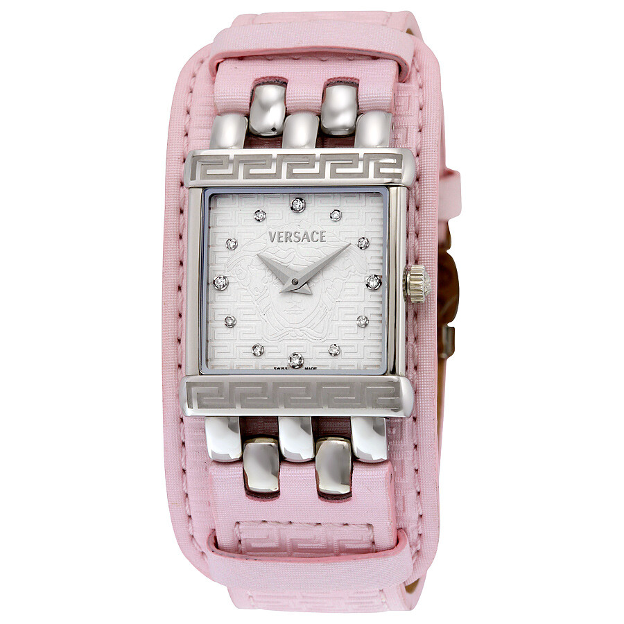 Versace V-Square White Diamond Dial Pink Leather Ladies Watch ...