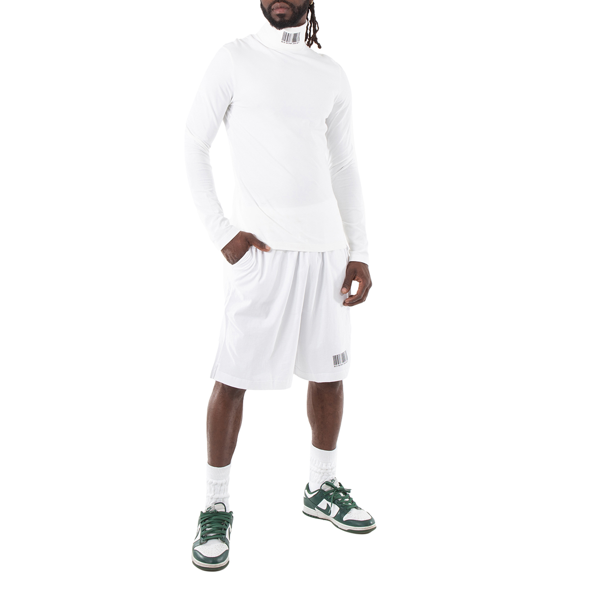 VTMNTS Men's White Barcode-Print Shorts, Size Medium VL12PA500W-WHITE ...