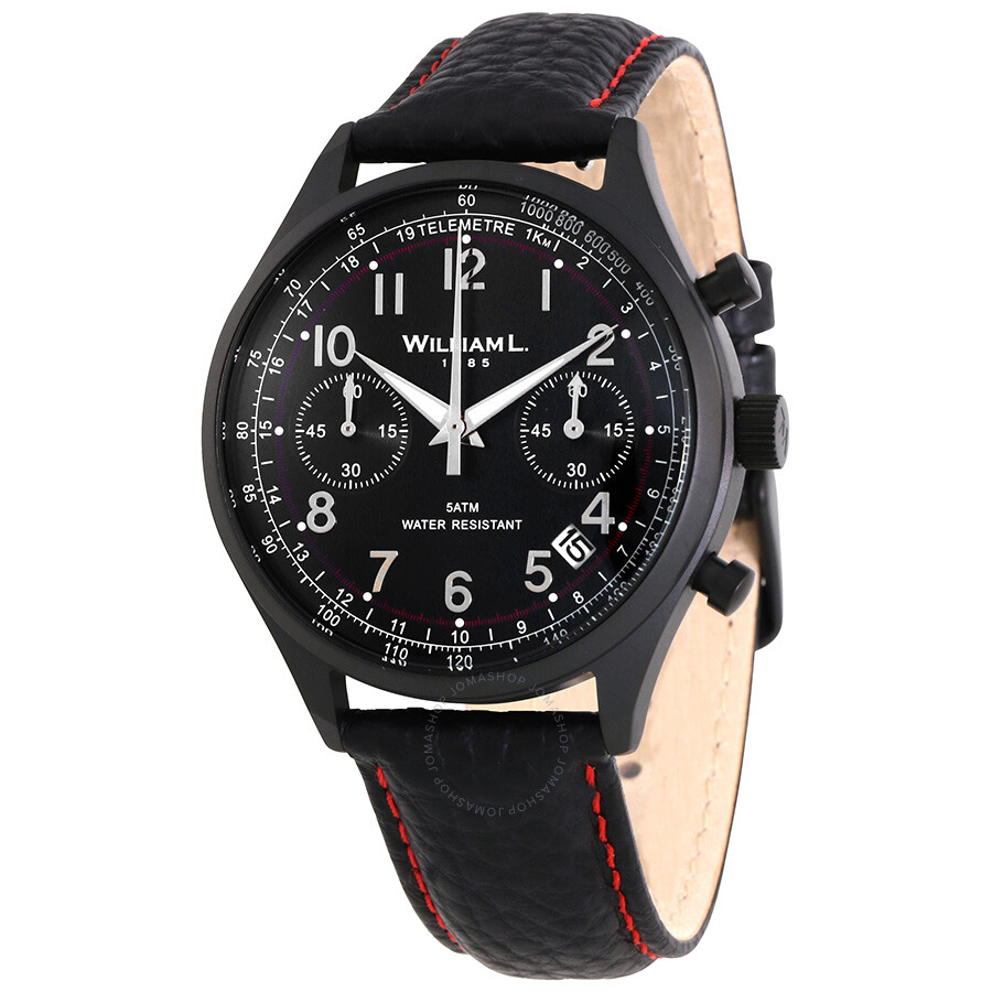 William L 1985 Black Dial Men's Chronograph Leather Watch WLIB01NRBNSR ...