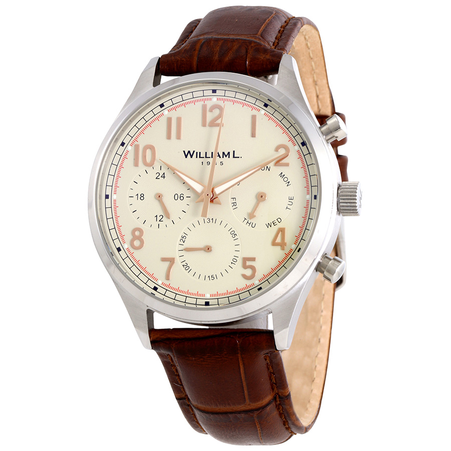 William L 1985 Vintage Cream Dial Brown Leather Men's Watch ...