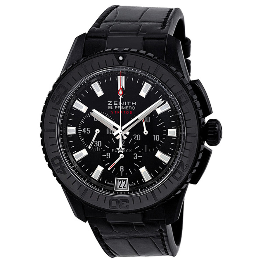 Zenith El Primero Stratos Fly Back Black Dial Alligator Leather Men's ...