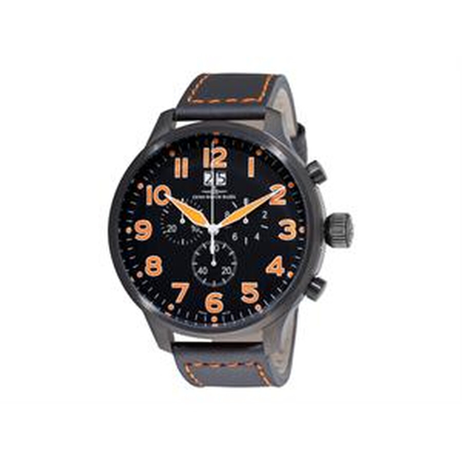 Zeno SOS Chronograph Black Dial Black Leather Strap Men's Watch 6221 ...