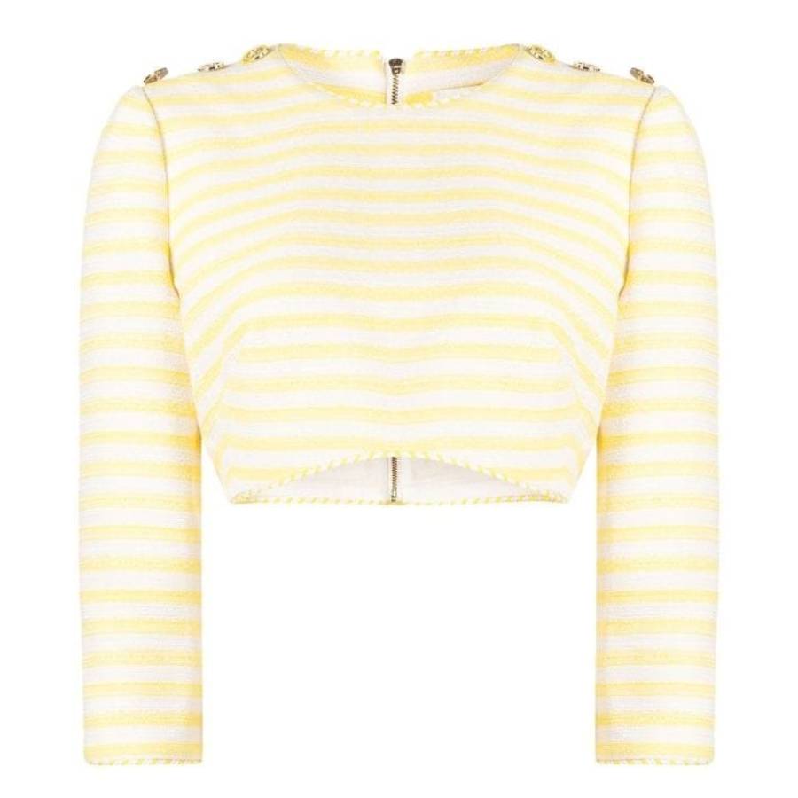 Zimmermann Yellow Cream Stripe High Tide Crop Bodice Top, Brand Size 1 ...